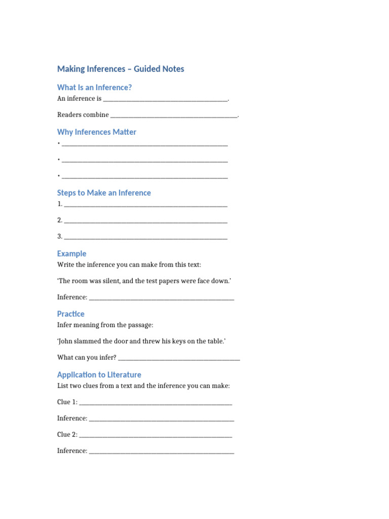 11th Grade Inference Guided Notes | PDF
