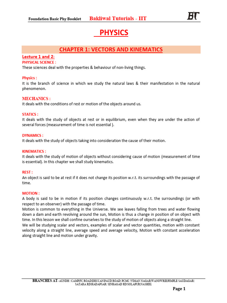 Physics - Lecture 1 To 4 | PDF | Velocity | Speed