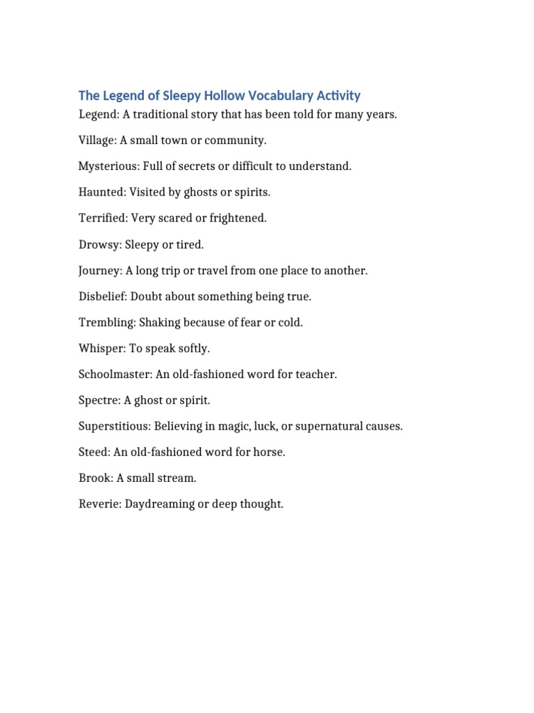 Legend of Sleepy Hollow Vocabulary Activity | PDF