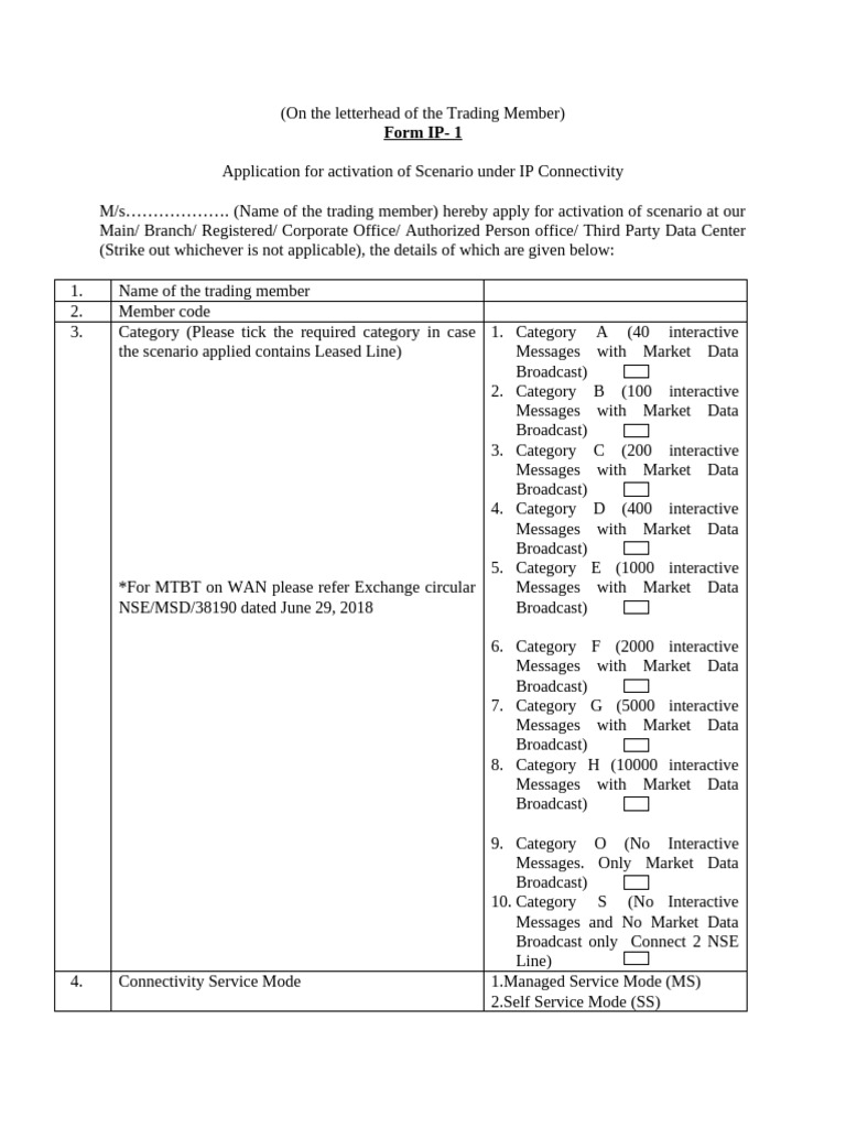 IP Connectivity Activation Application Form | PDF | Computer Network ...
