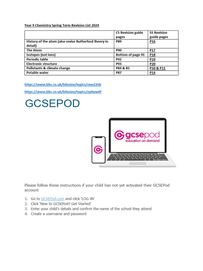Year 9 Chemistry Spring Term Revision List 2024 | PDF