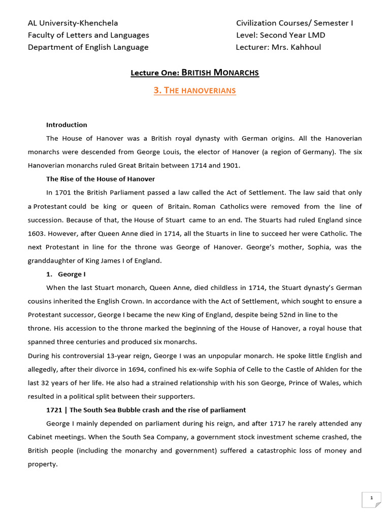Hanoverian Monarchs of Britain Overview | PDF | Queen Victoria ...