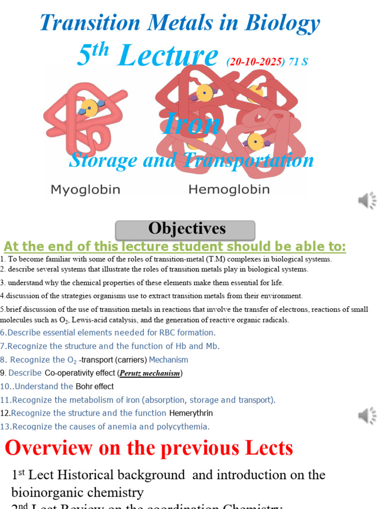 4th Video Transition Metals in Biology Iron Haem 20-10-2025 | PDF ...