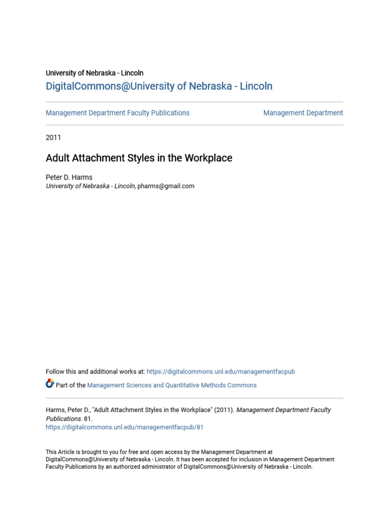 Adult Attachment Styles in The Workplace | PDF | Attachment Theory ...