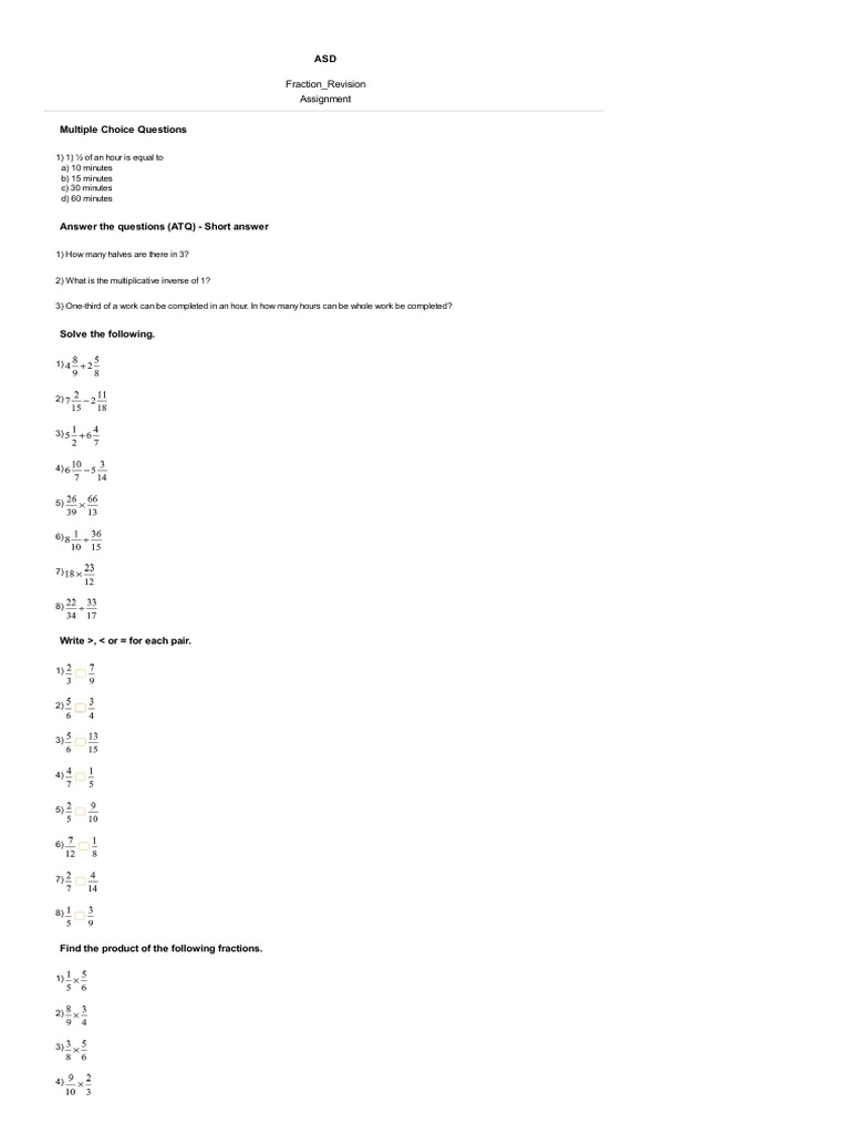 Fraction Revision | PDF | Mathematics