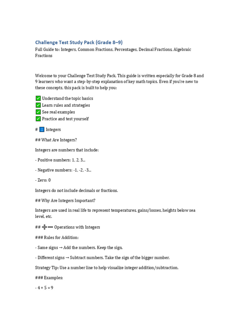 Challenge Test Study Pack Grade 8-9 | PDF | Division (Mathematics ...