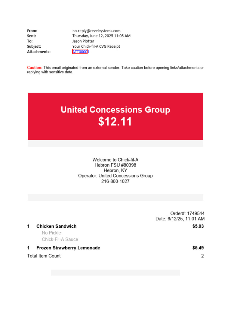 Your Chick-fil-A CVG Receipt 1 | PDF