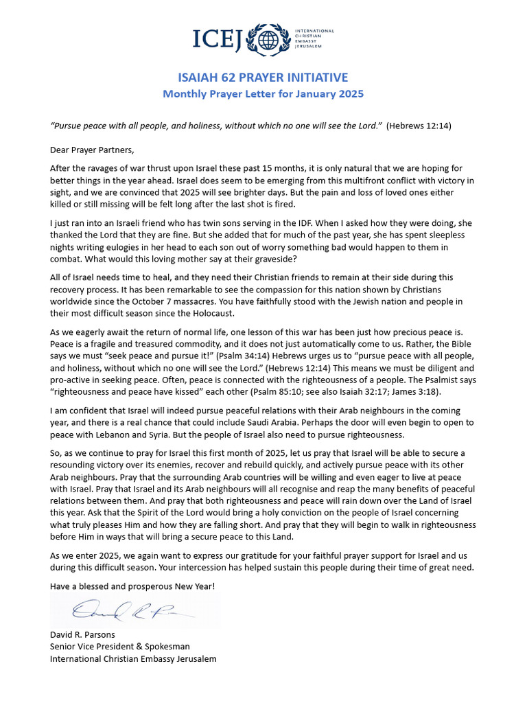 Isaiah 62 Prayer Initiative: Monthly Prayer Letter For January 2025 ...