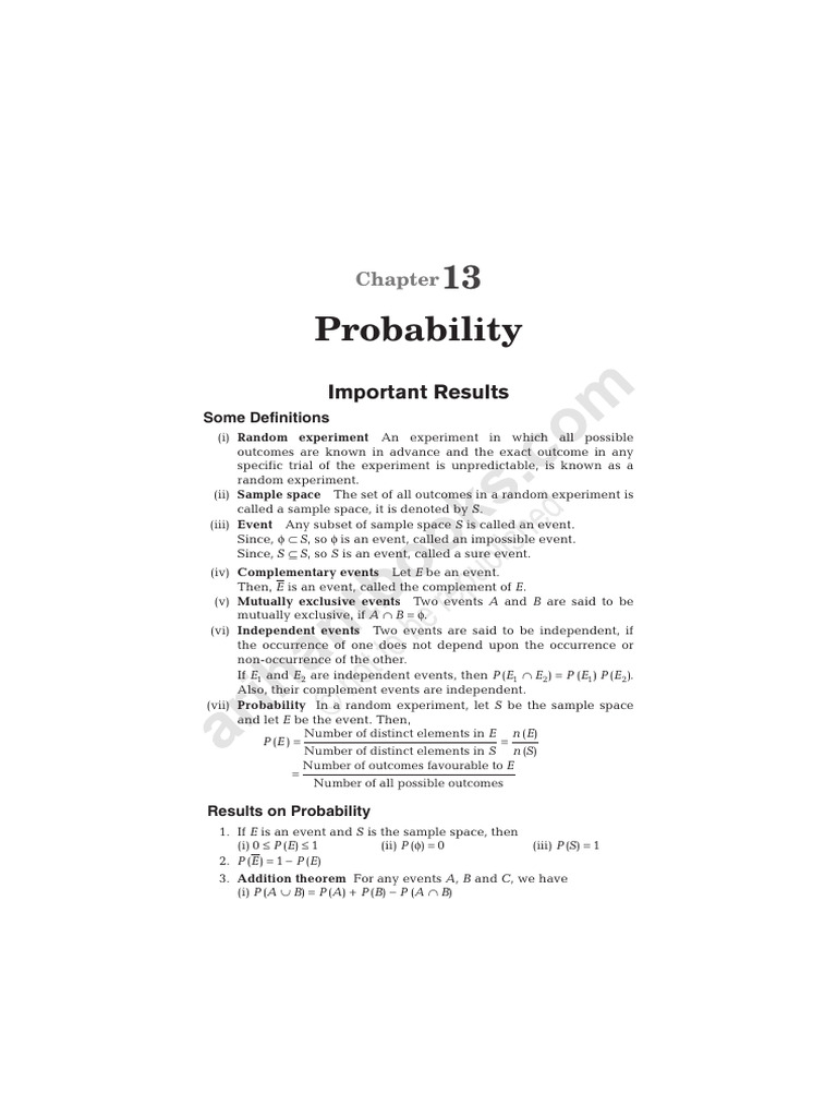 Chap13probabilityxiimaths (E) Ncertsol | PDF | Variance | Probability ...