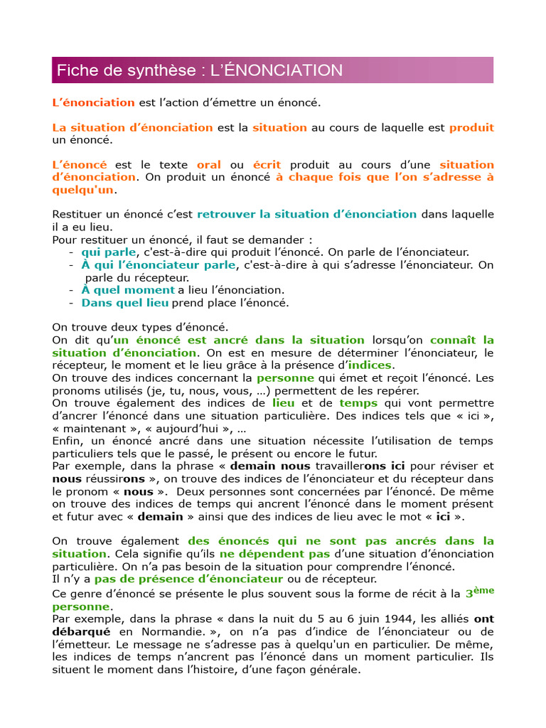 Définition de l'énonciation | PDF | Phrase | Linguistique