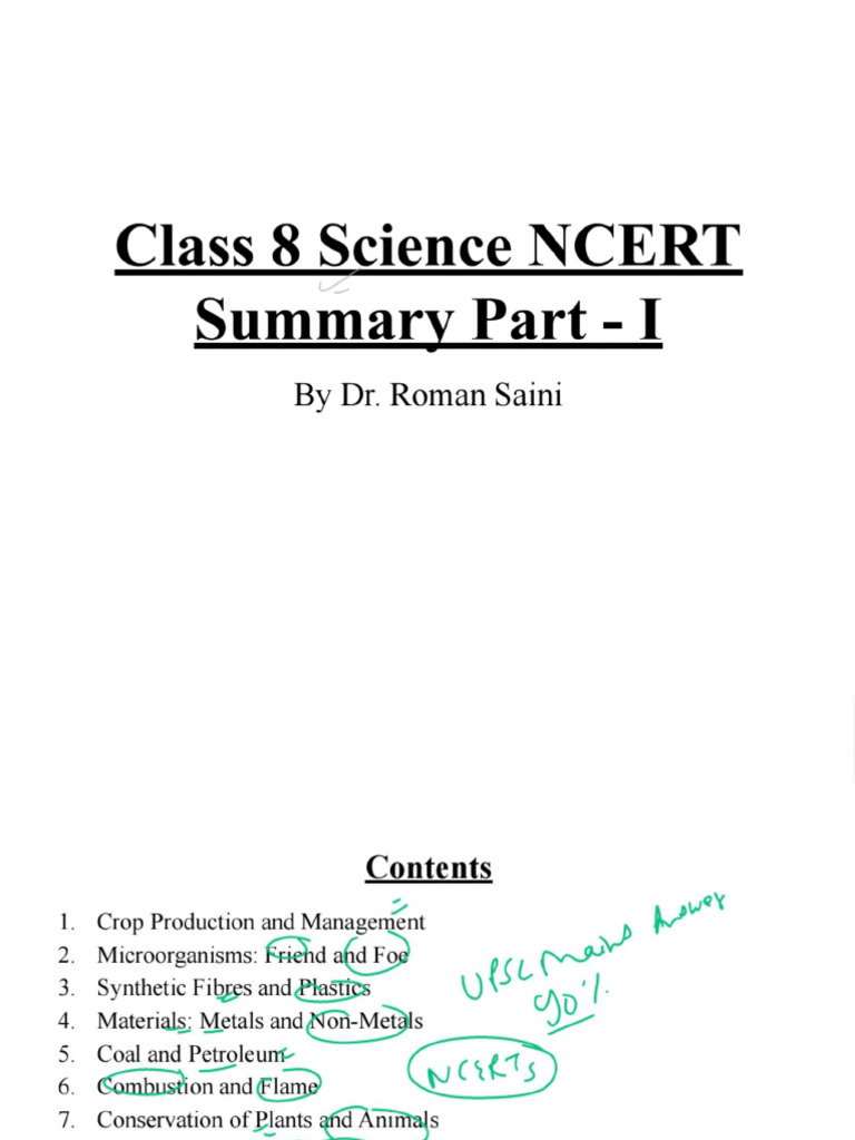 Class 8 Science NCERT Summary Part I With Anno | PDF