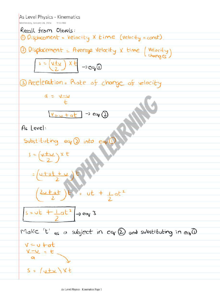 As Level Physics - Kinematics - Watermark-Compressed | PDF