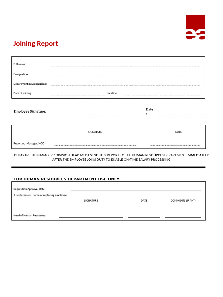 Employee Joining Report Template | PDF