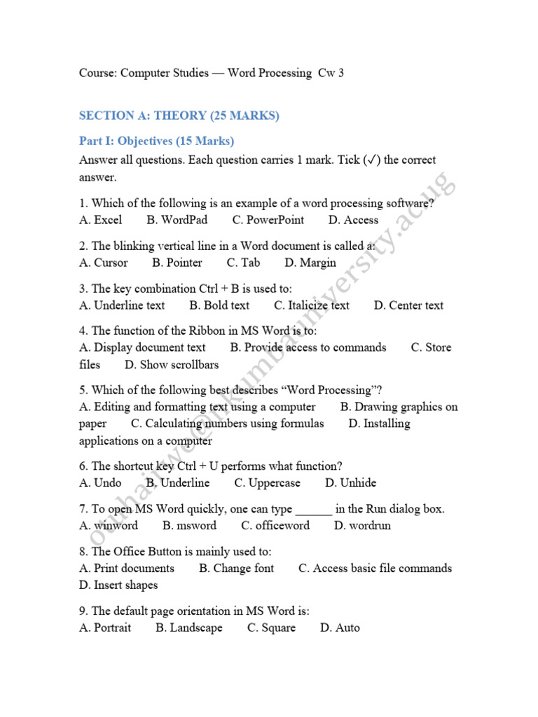 Word Processing Trial Qns | PDF | Microsoft Word | Software