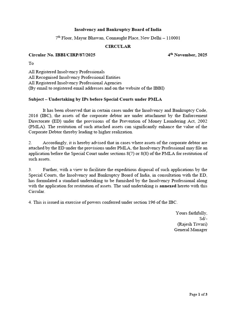 IBBI Circular Dated 04.11.2025 | PDF | Bankruptcy | Insolvency
