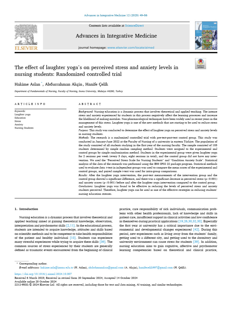 The Effect of Laughter Yoga’s on Perceived Stress and Anxiety Levels in ...