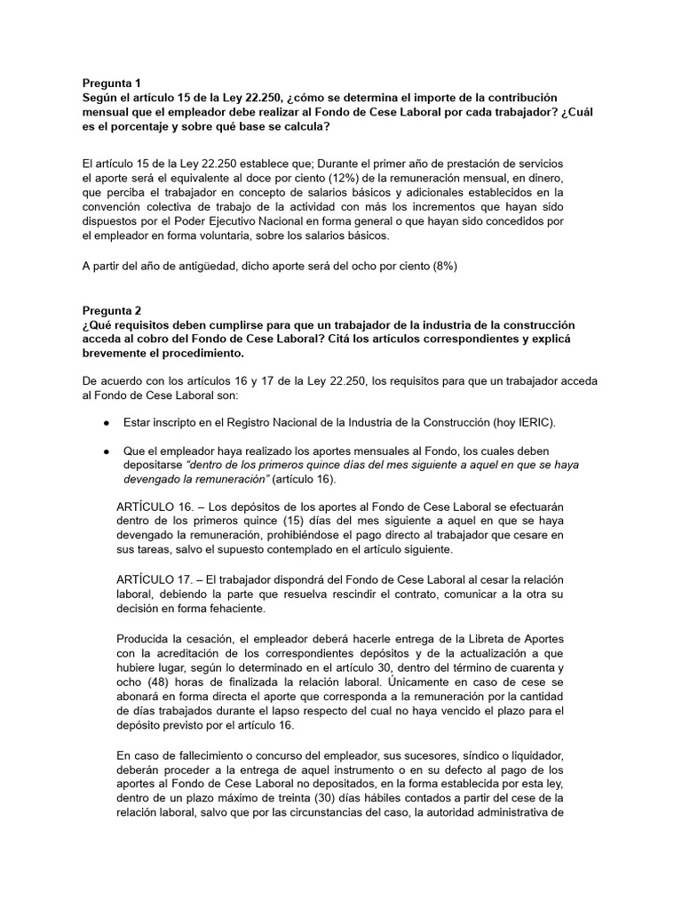 Aportes y requisitos del Fondo de Cese Laboral | PDF | Salario ...
