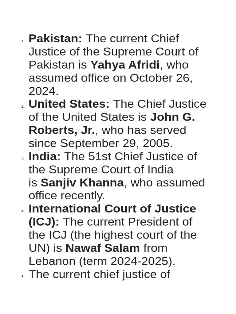 Current Cheif Justics & Ist Women CJ | PDF