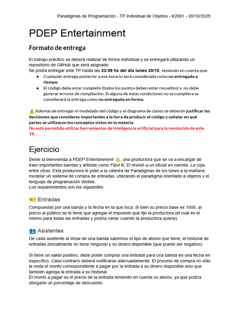 PDEP Entertainment - TP Individual Objetos 2025 | PDF | Presupuesto ...