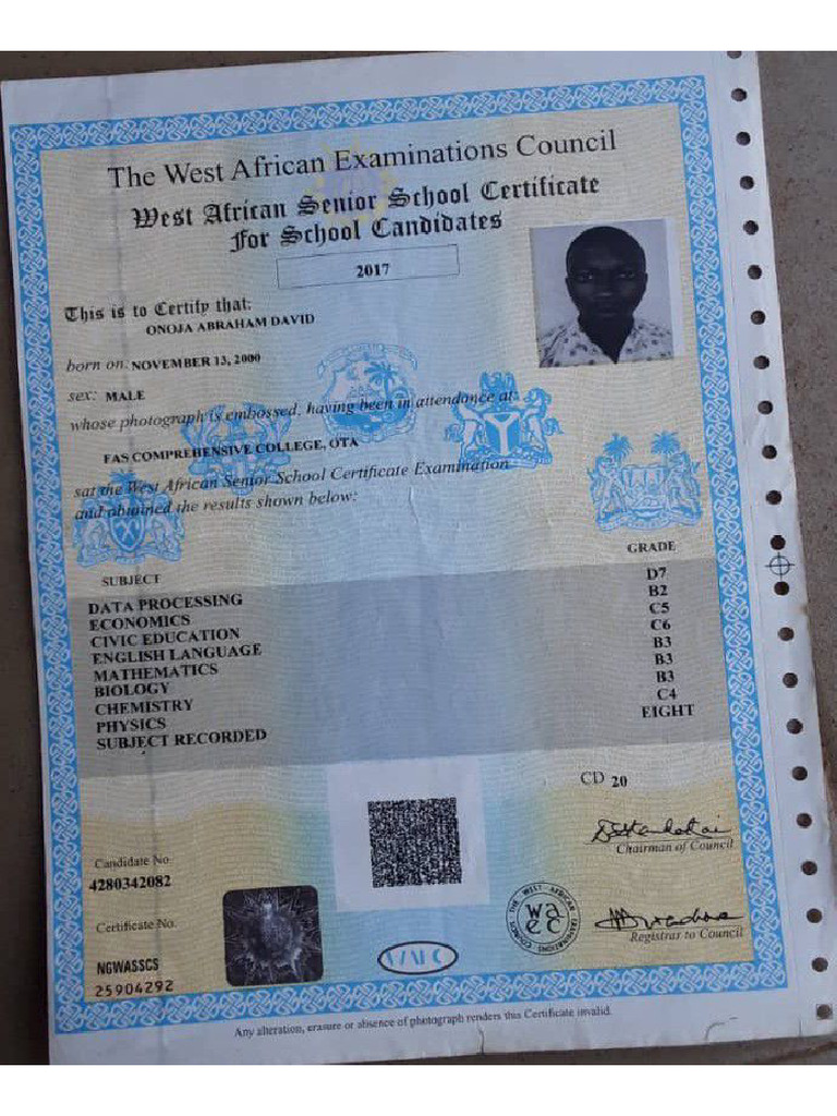 Onaja O'level Result | PDF