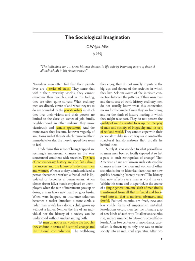 Sociological Imagination C.W Mills | PDF | Sociology | Science