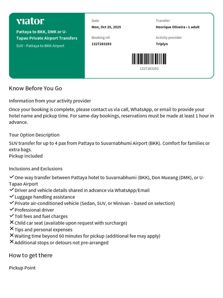 Ticket Viator Henrique Oliveira BR 1327283293 | PDF | Fee | Motor Vehicle