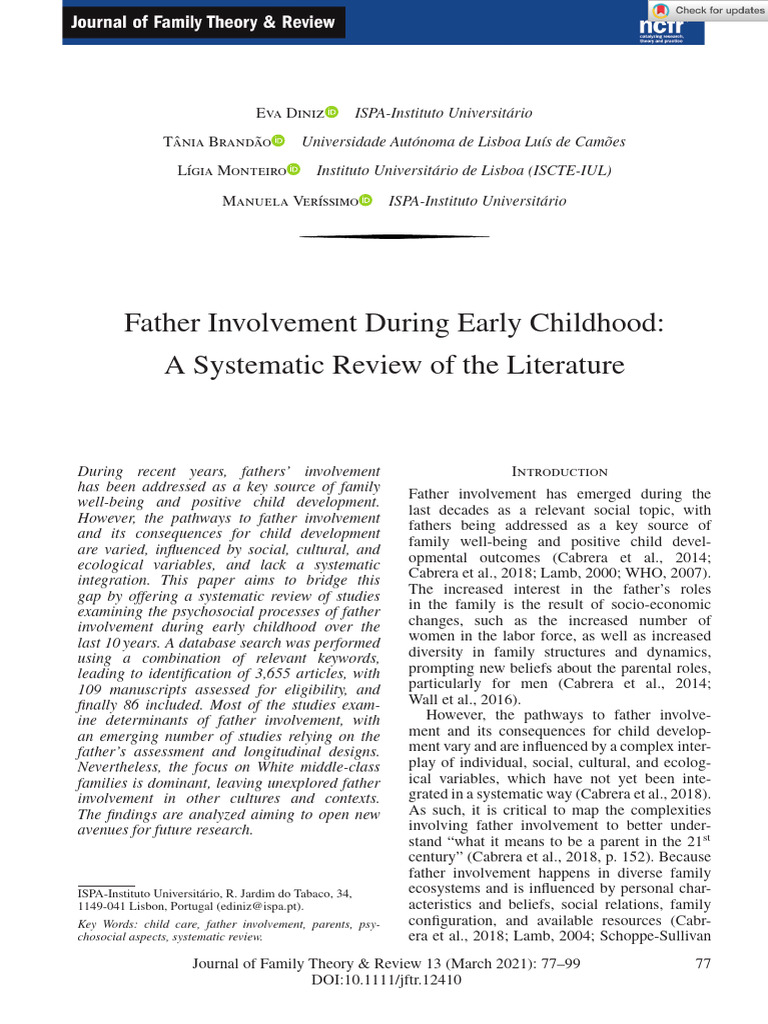 Father Involvement During Early Childhood A Systematic Review of The ...