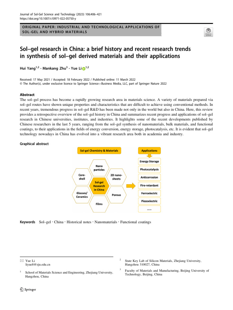 Sol-Gel Research in China A Brief History and Recent Research Trends ...