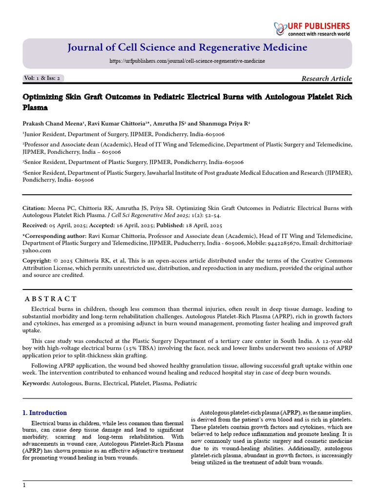 Pediatric Electrical Burn Graft Optimization | PDF | Wound Healing ...