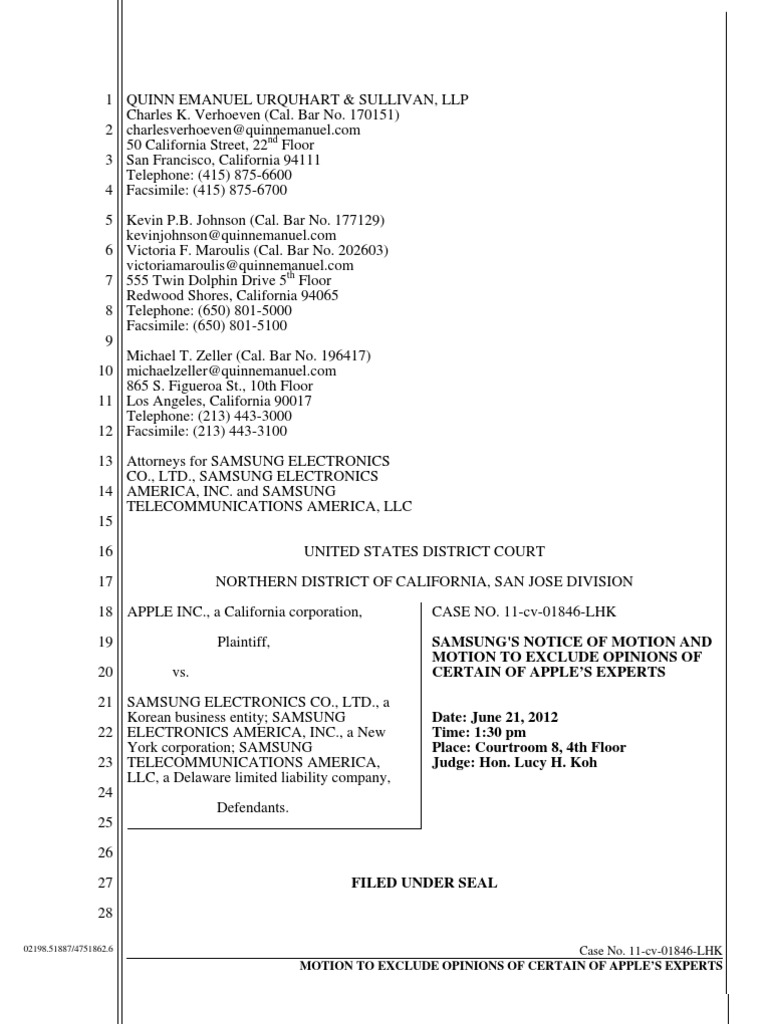 Samsung Motion To Exclude | PDF | Touchscreen | Daubert Standard