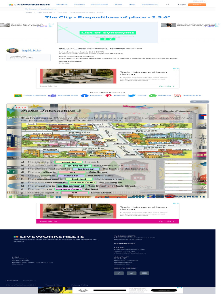 Preposiciones de lugar en la ciudad | PDF