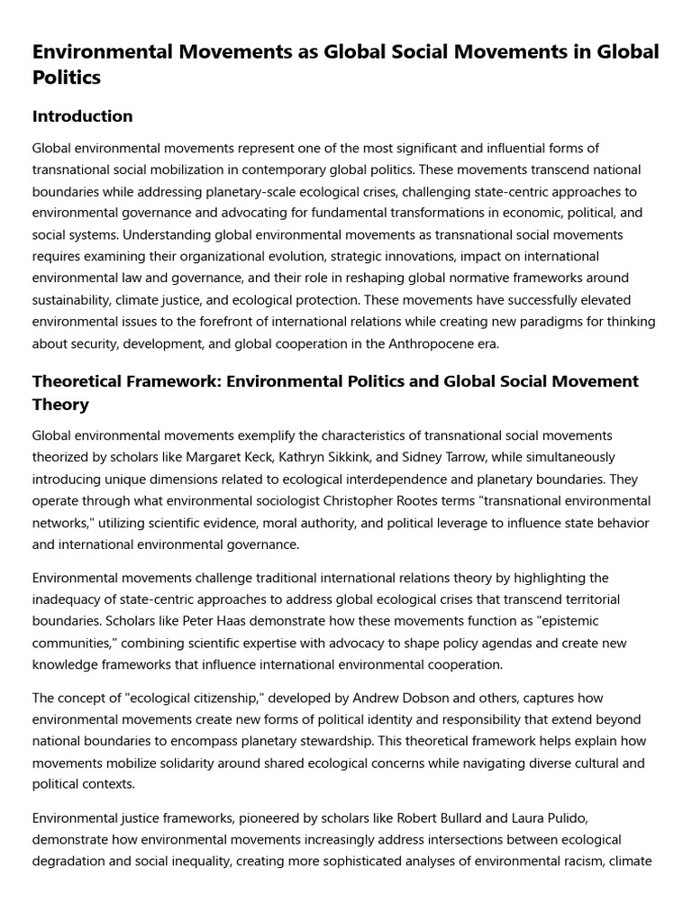 Environmental Movements As Global Social Movements in Global Politics ...