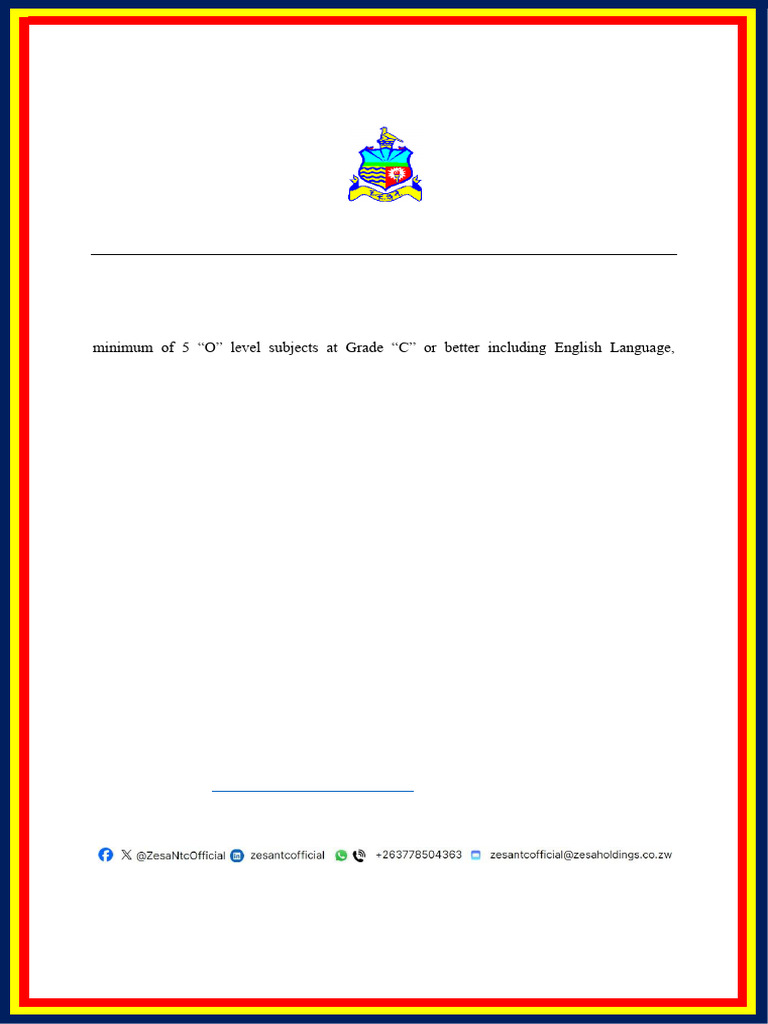 ZESA National Training Centre 2026 Intake | PDF