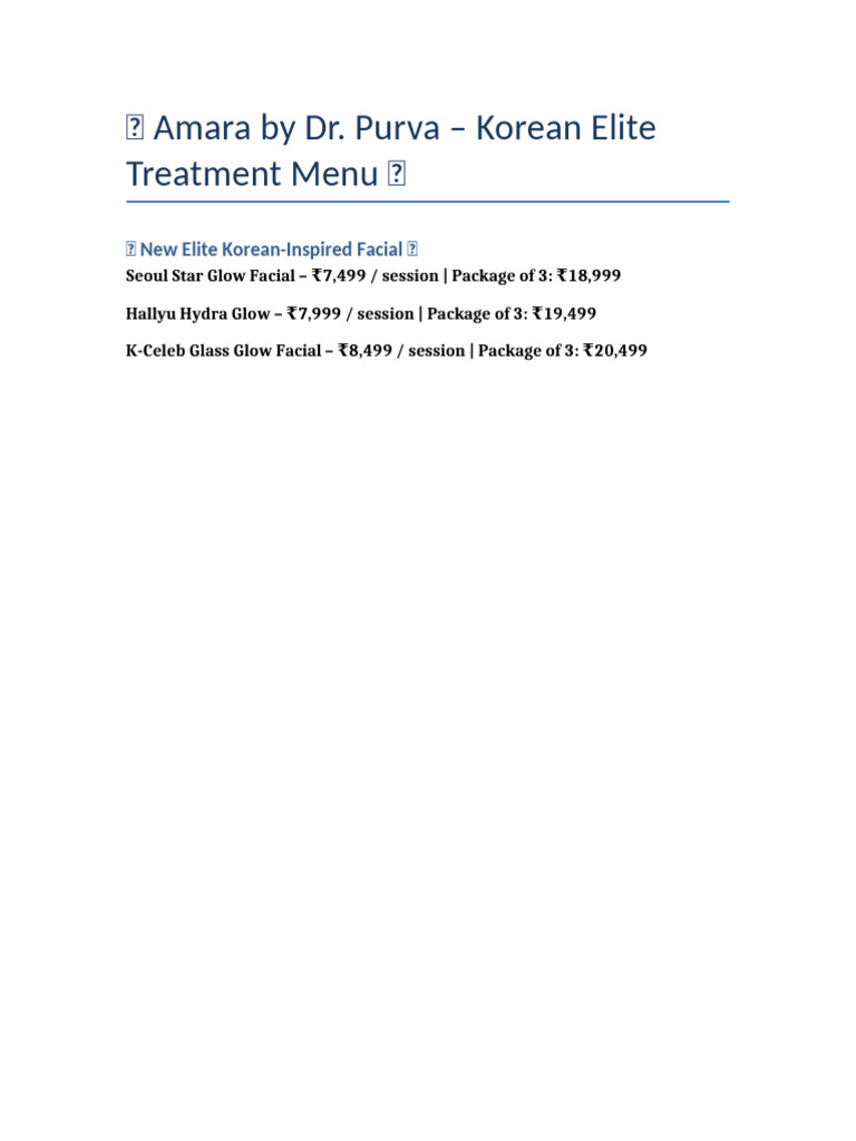 Korean Elite Facial Treatment Menu | PDF