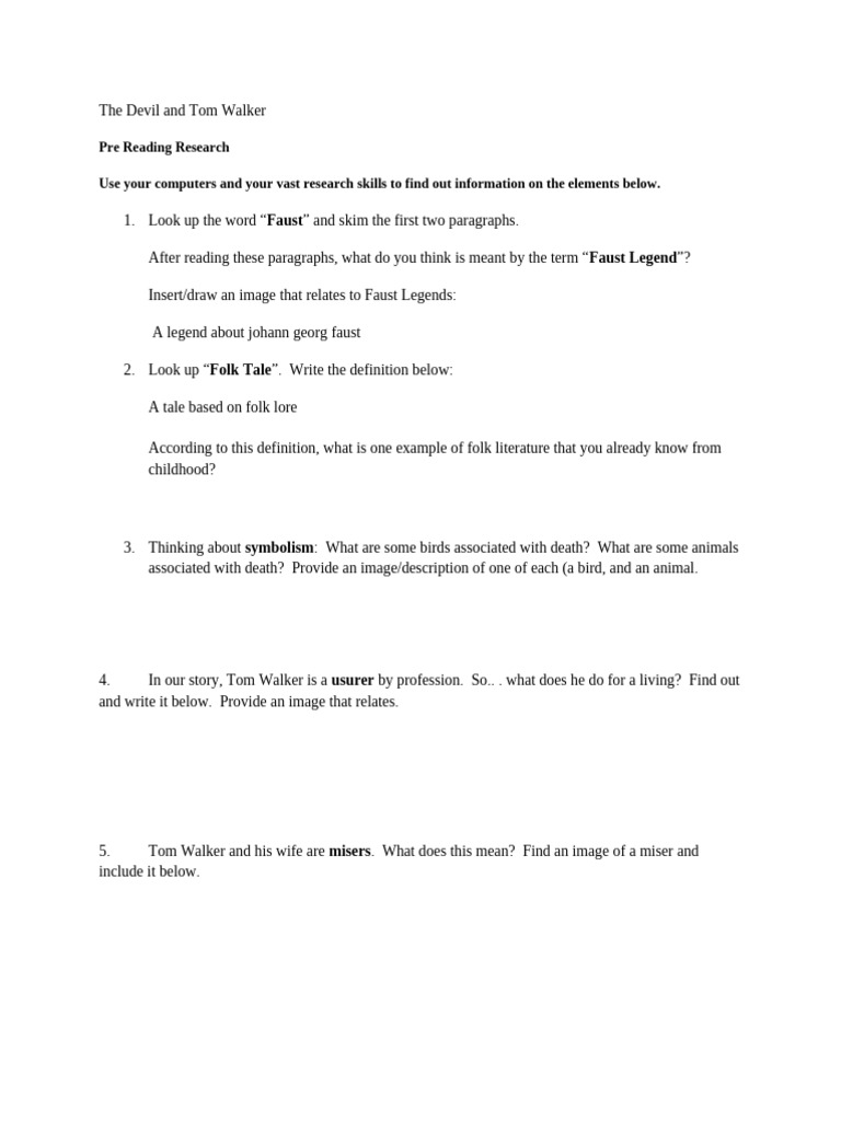The Devil and Tom Walker Pre Reading Research | PDF