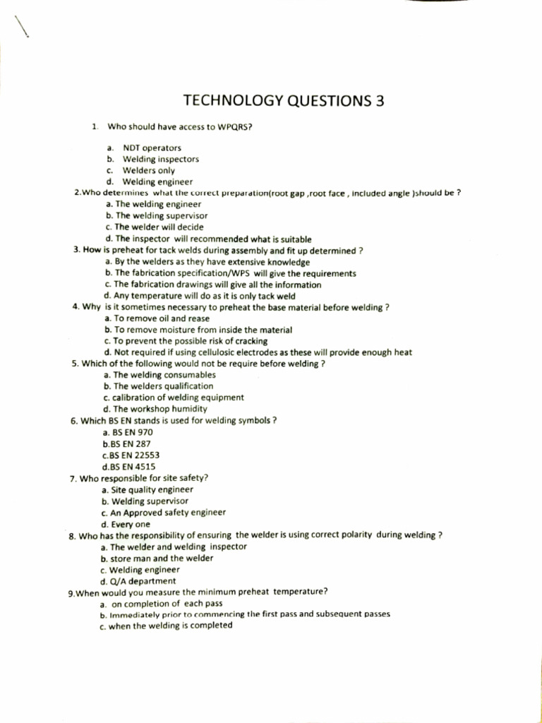 Technology Questions 3 | PDF | Welding | Construction