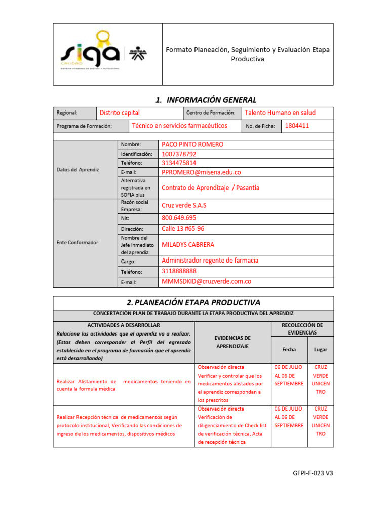 1. Modelo Formato Gfpi-f-023 Tsf Agosto | PDF