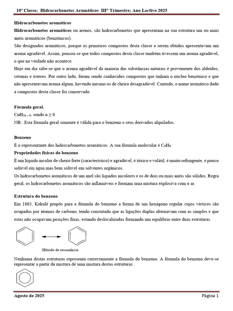Hidrocarbonetos Aromáticos: Estrutura e Propriedades | PDF | Benzeno ...