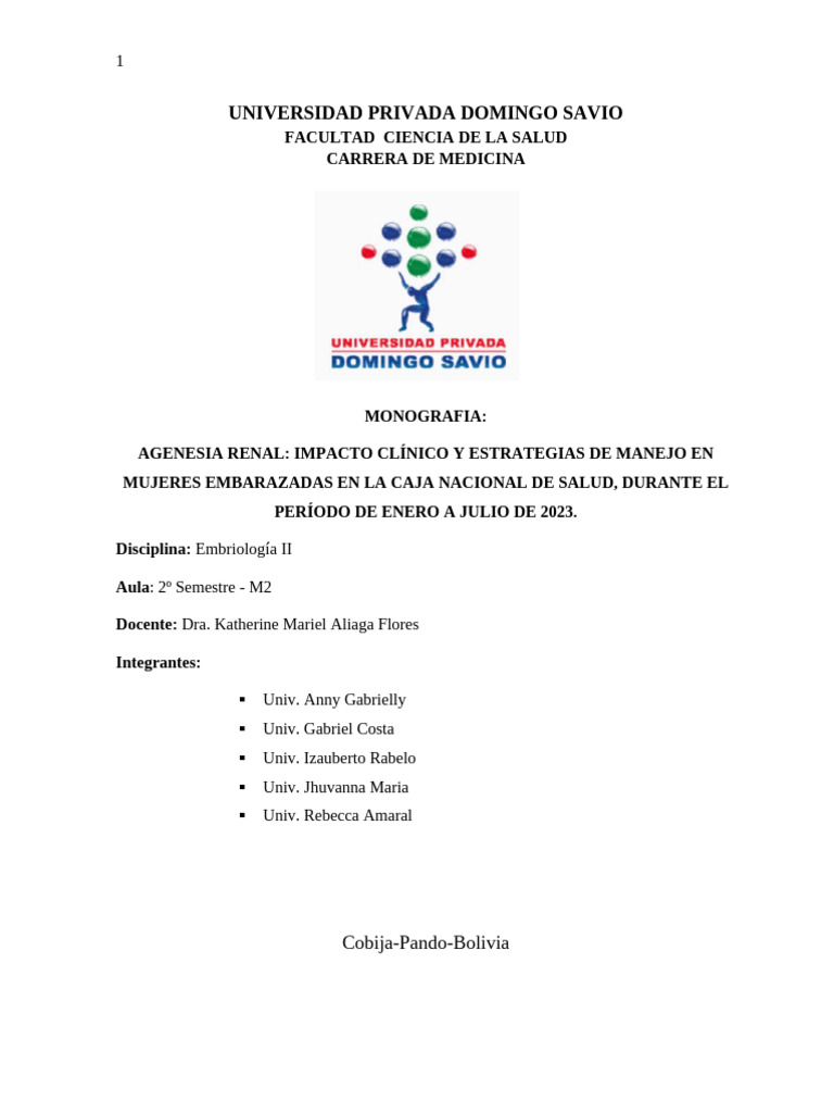 MONOGRAFIA AGENESIA RENAL [cor. professora] | PDF | Hipertensión | El ...