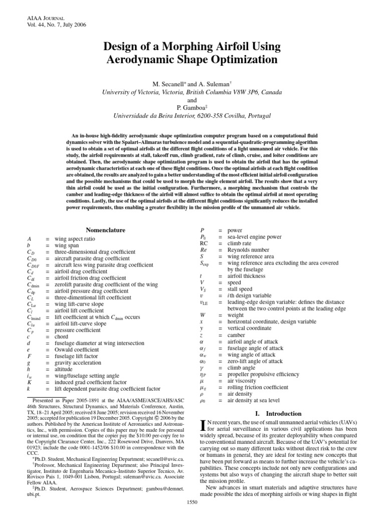 Design of A Morphing Airfoil Using Aerodynamic Shape Optimization | PDF ...