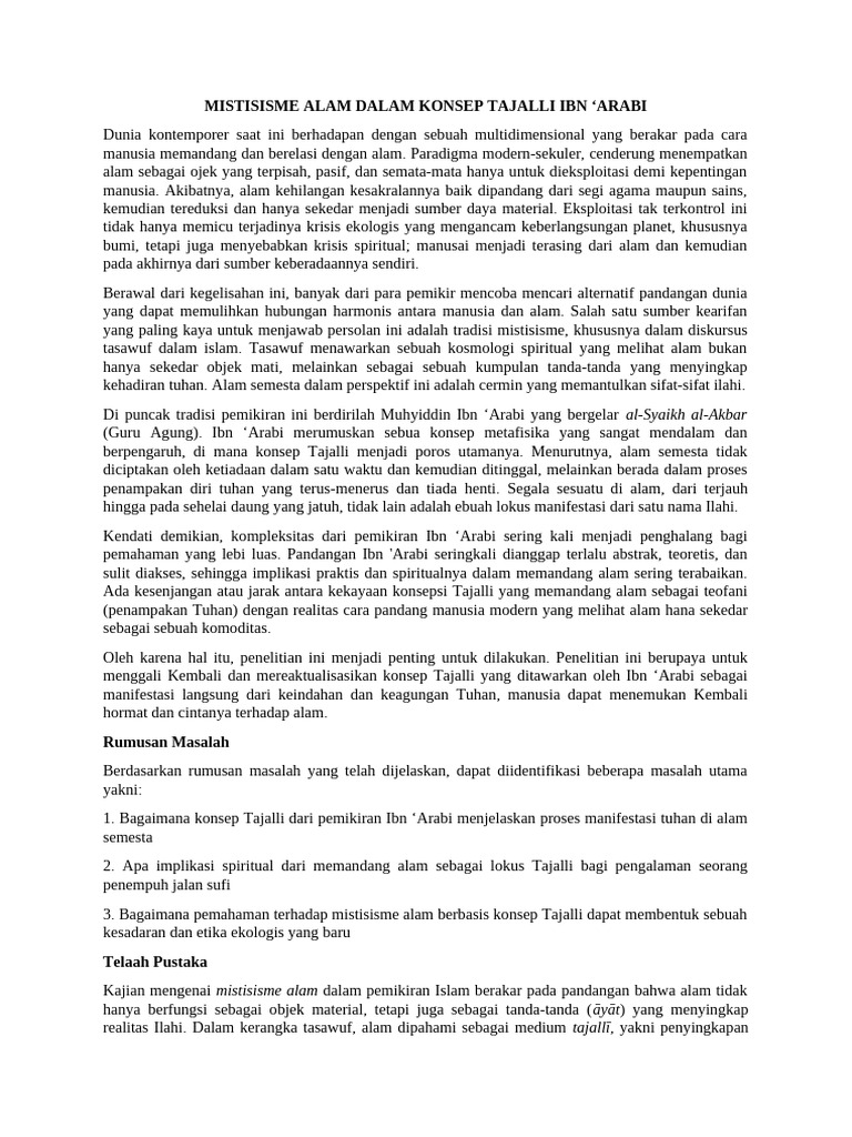 Tajalli Ibn 'Arabi: Mistisisme Alam dan Ekologi | PDF