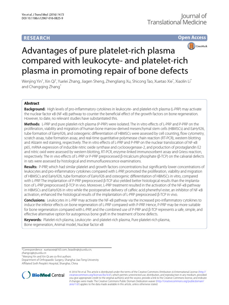Advantages of Pure Platelet Rich Plasma Compared With Leukocyte - and ...