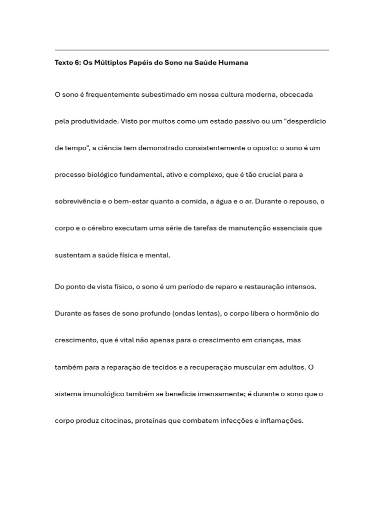 Importância do Sono para a Saúde Humana | PDF | Dormir | Cérebro