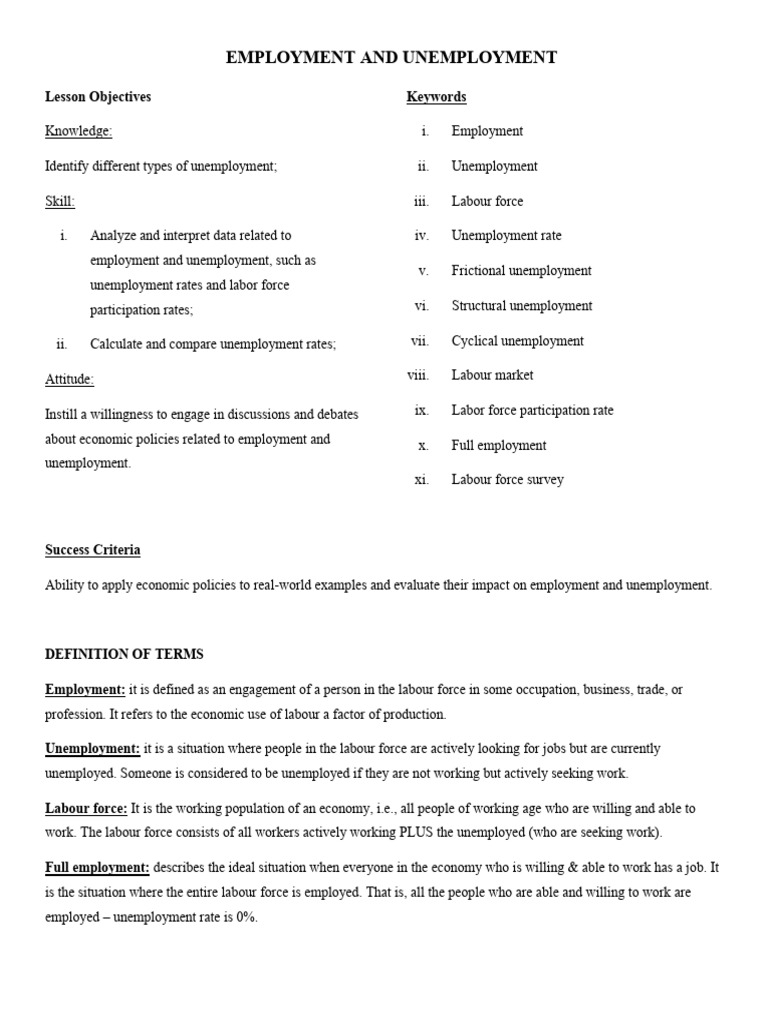 Understanding Employment and Unemployment | PDF | Unemployment | Labour ...