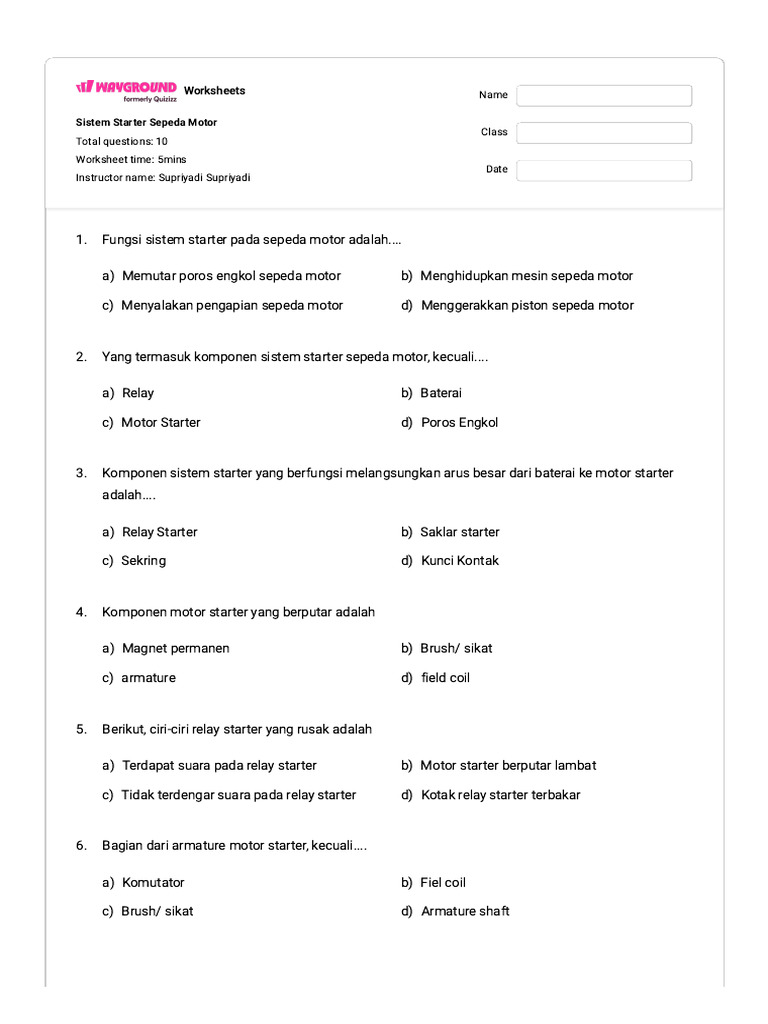 Sistem Starter Sepeda Motor - Wayground | PDF