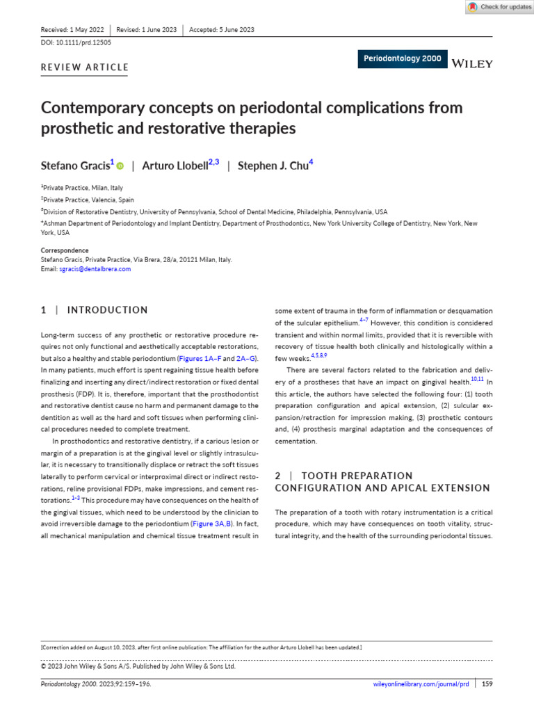 Periodontology 2000 - 2023 - Gracis - Contemporary Concepts On ...