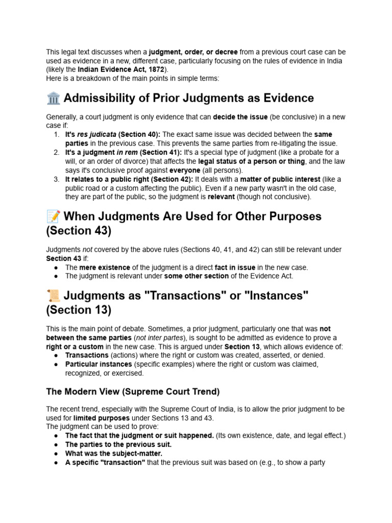 Admissibility of Judgments and Decrees As Transact... | PDF | Judgment ...