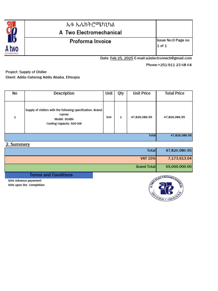 Proforma Invoice for Chiller Supply | PDF