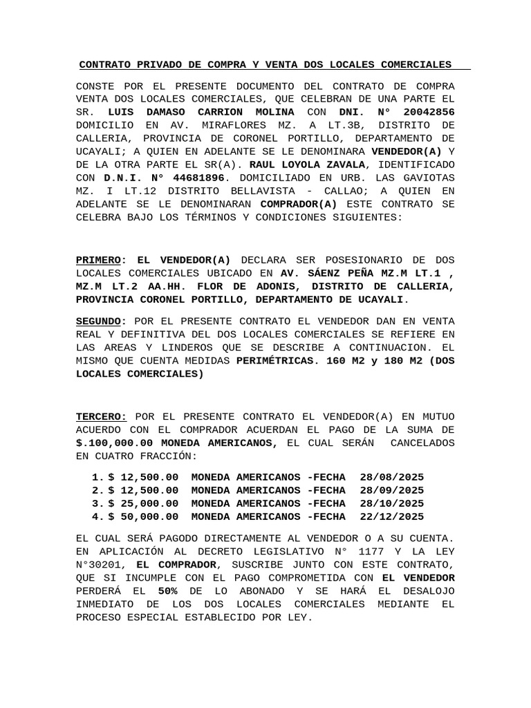 Contrato de Compra Venta Locales Comerciales | PDF | Justicia | Crimen ...