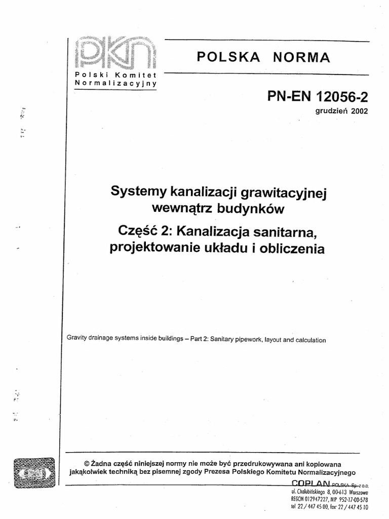 PN-En-12056-2 - Kanalizacja Wewnątrz Budynków - Kanalizacja Sanitarna ...